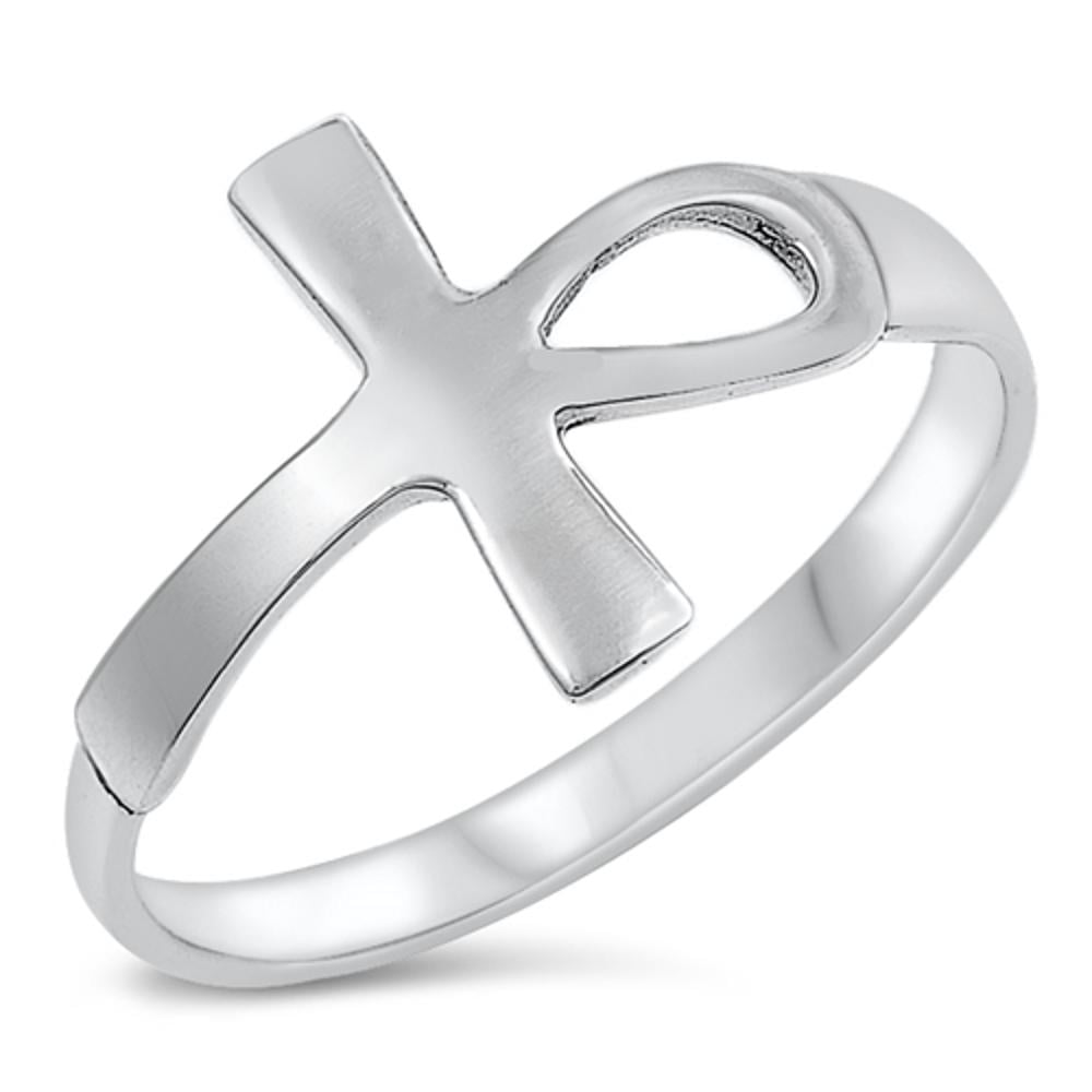 Sterling Silver Women's Ankh Cross Ring Wholesale 925 Band 12mm Jewelry ...