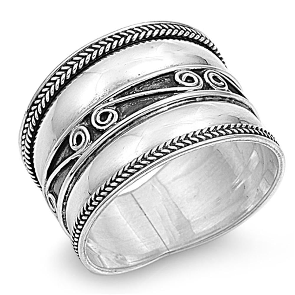 Sterling Silver Women's Bali Rope Ring Wide 925 Band Swirl Oxidized ...