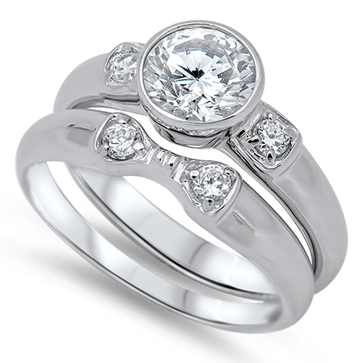 Sterling Silver Womens Flawless Colorless Cubic Zirconia Bezel Wedding