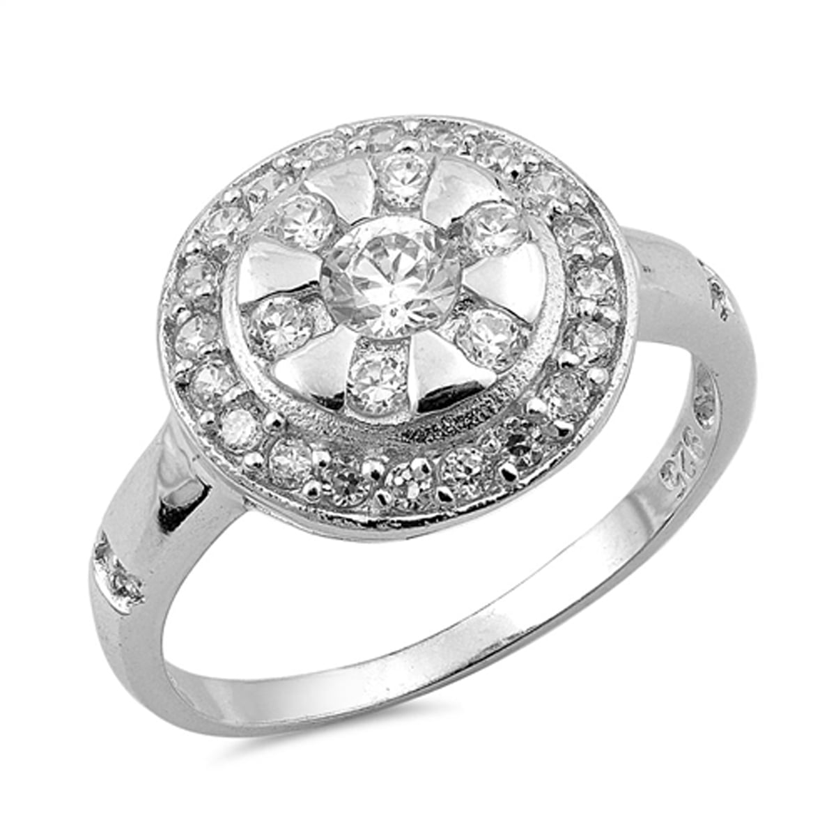 Sterling Silver Womens Flawless Colorless Cubic Zirconia Star Flower