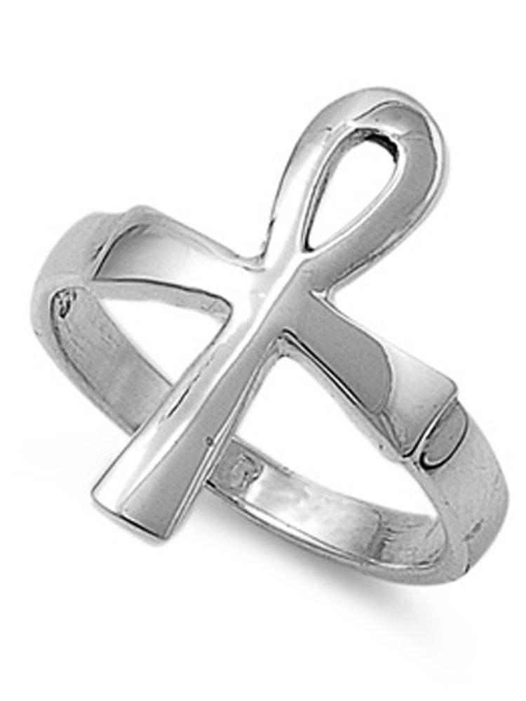 Sterling Silver Women's Men's Ankh Cross Ring 925 Band 19mm Jewelry ...