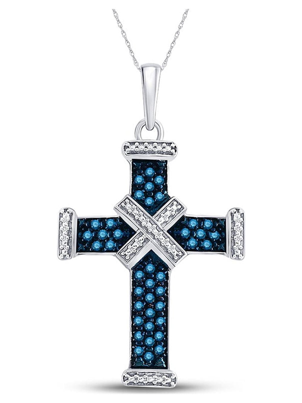 Sterling Silver Womens Round Blue Color Enhanced Diamond Bound Roman ...