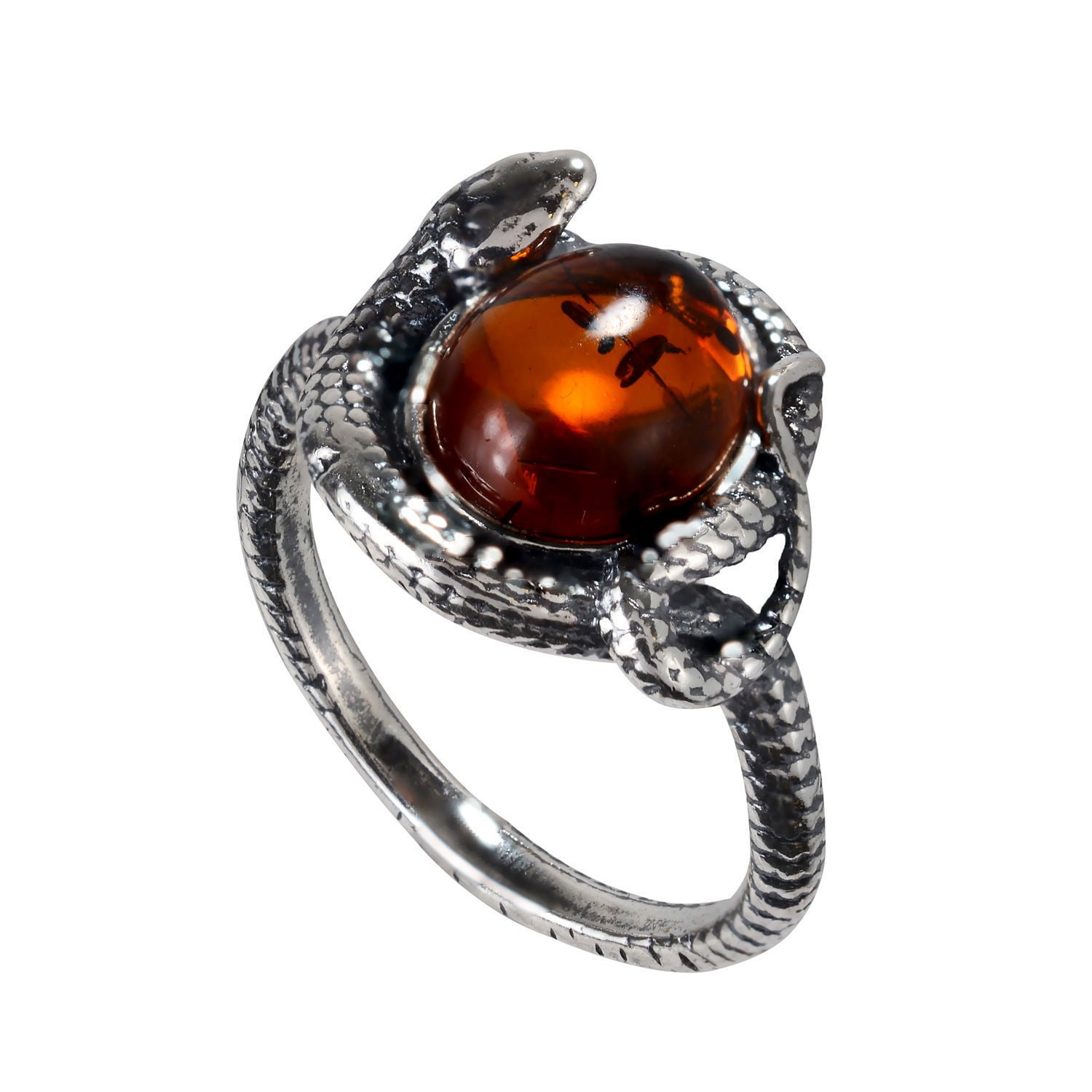 GIA Certified Sterling Silver and Baltic Honey Amber Snake Ring ...