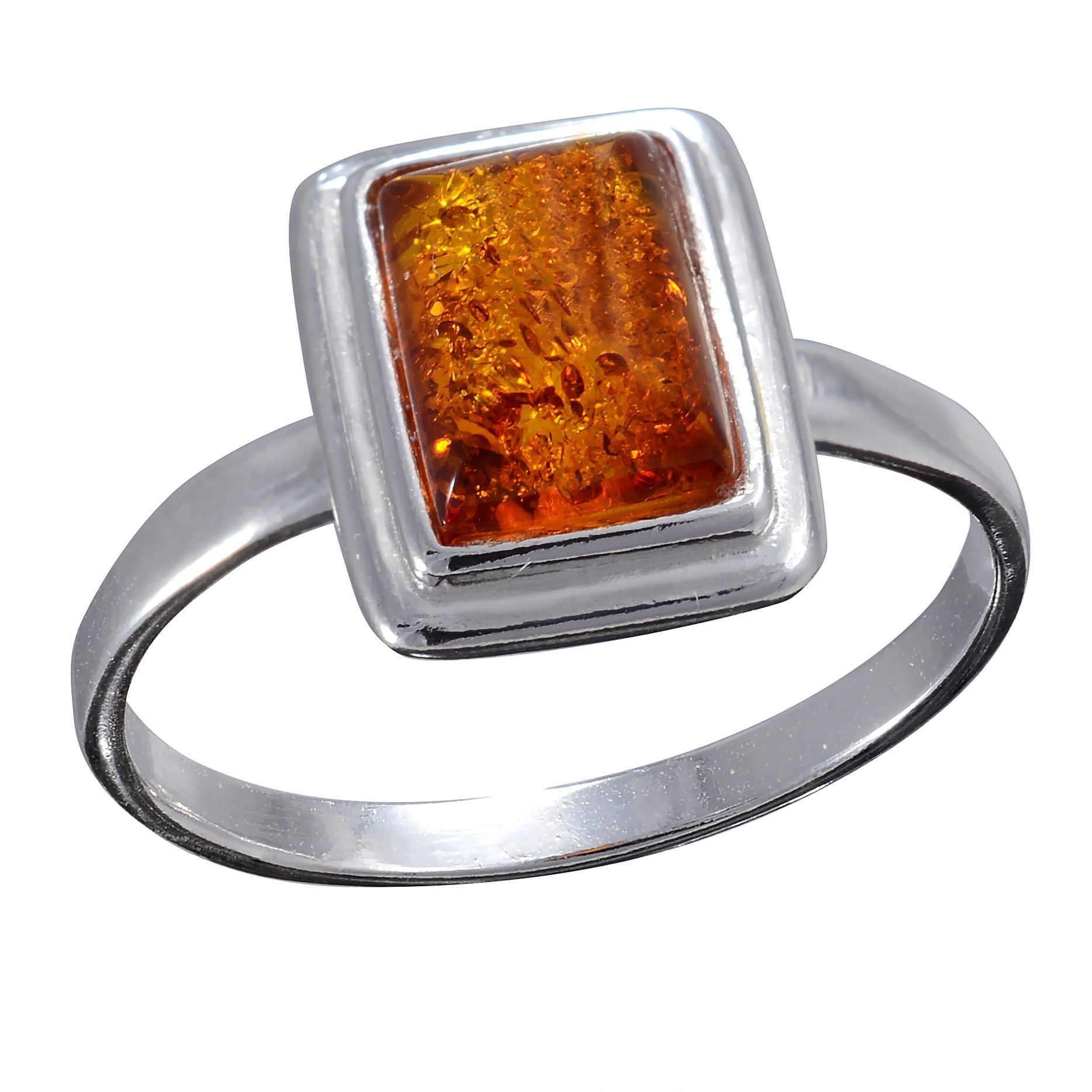 Sterling Silver and Baltic Honey Small Rectangle Amber Ring - Walmart.com