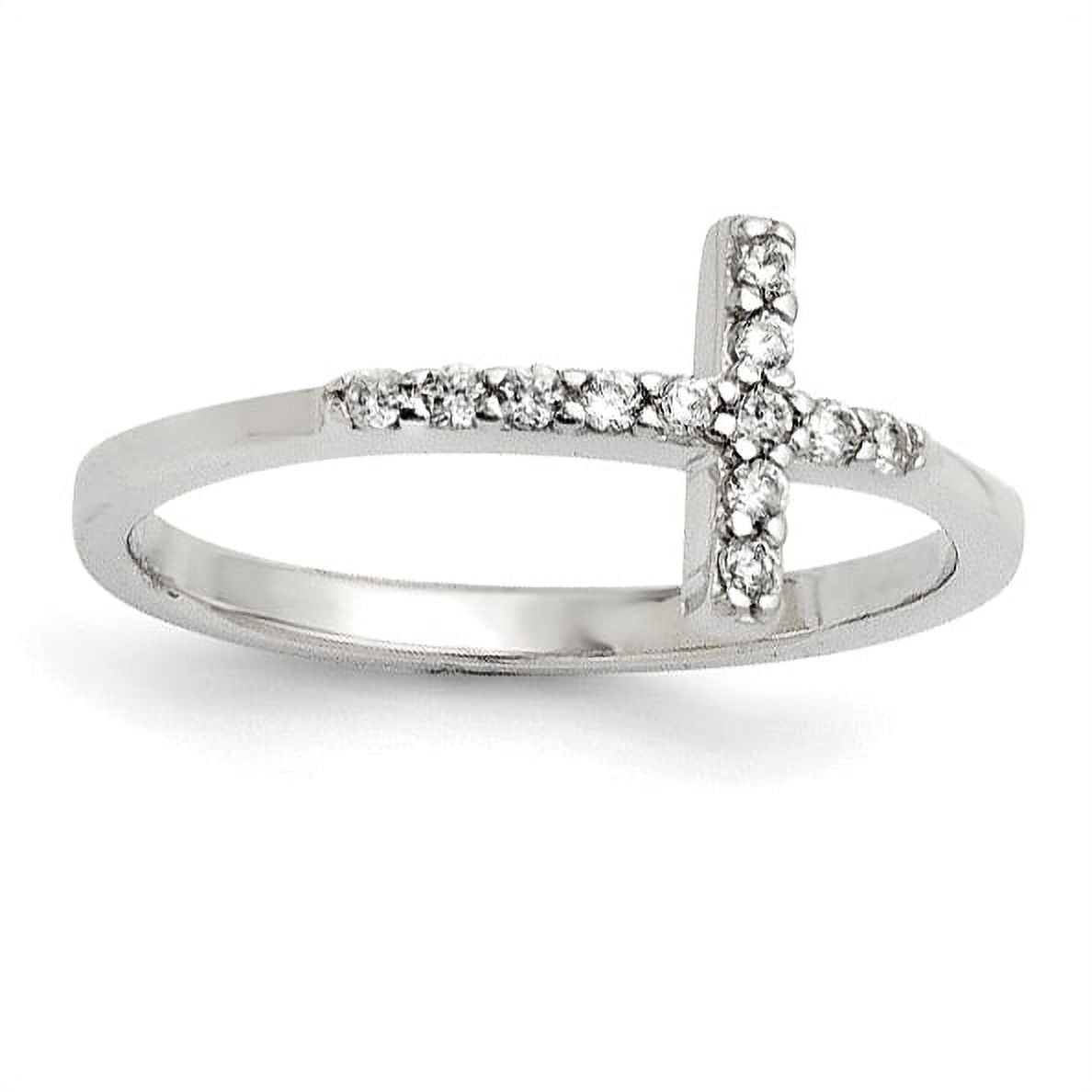Sideways Crosses Sterling Silver Rhodium-plated CZ Sideways Cross Ring ...