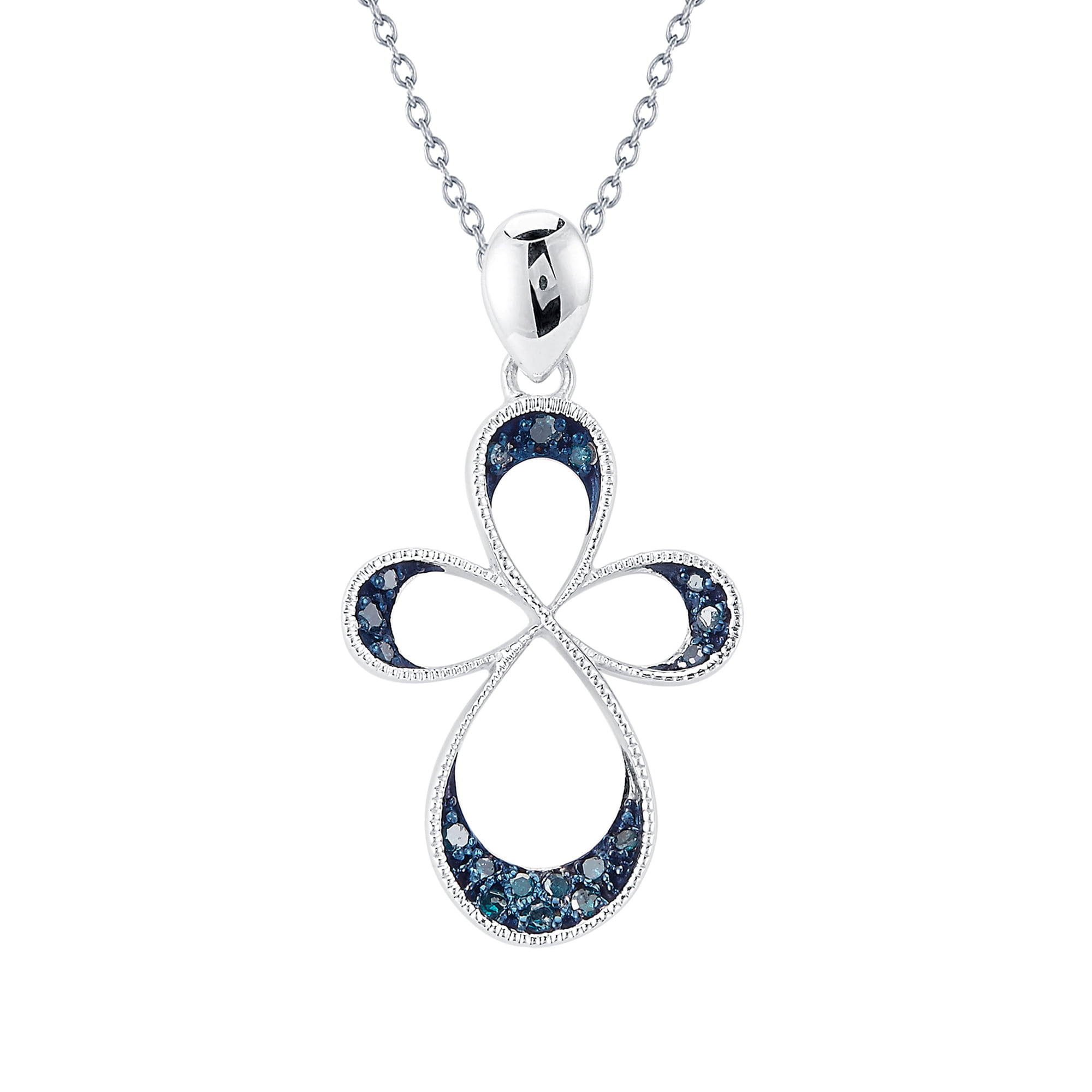 Sterling Silver with Natural Blue Diamond Cross Pendant - Walmart.com