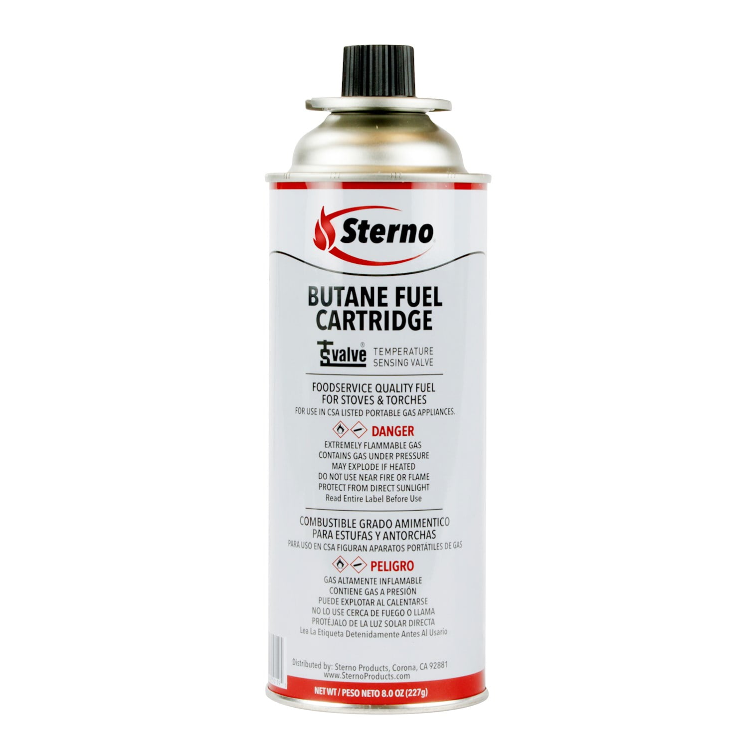 Sterno 8oz Butane Fuel Cartridge, Dual Safety System, Camping Stove ...