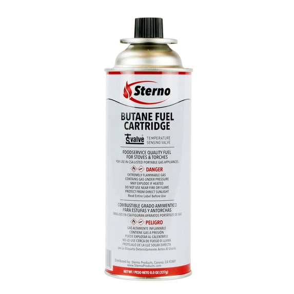 Sterno 8oz Butane Fuel Cartridge, Dual Safety System, Camping Stove ...