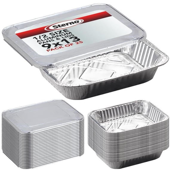 Sterno Aluminum Pans with Lids, Half Size, 9x13, Disposable Foil Tray ...