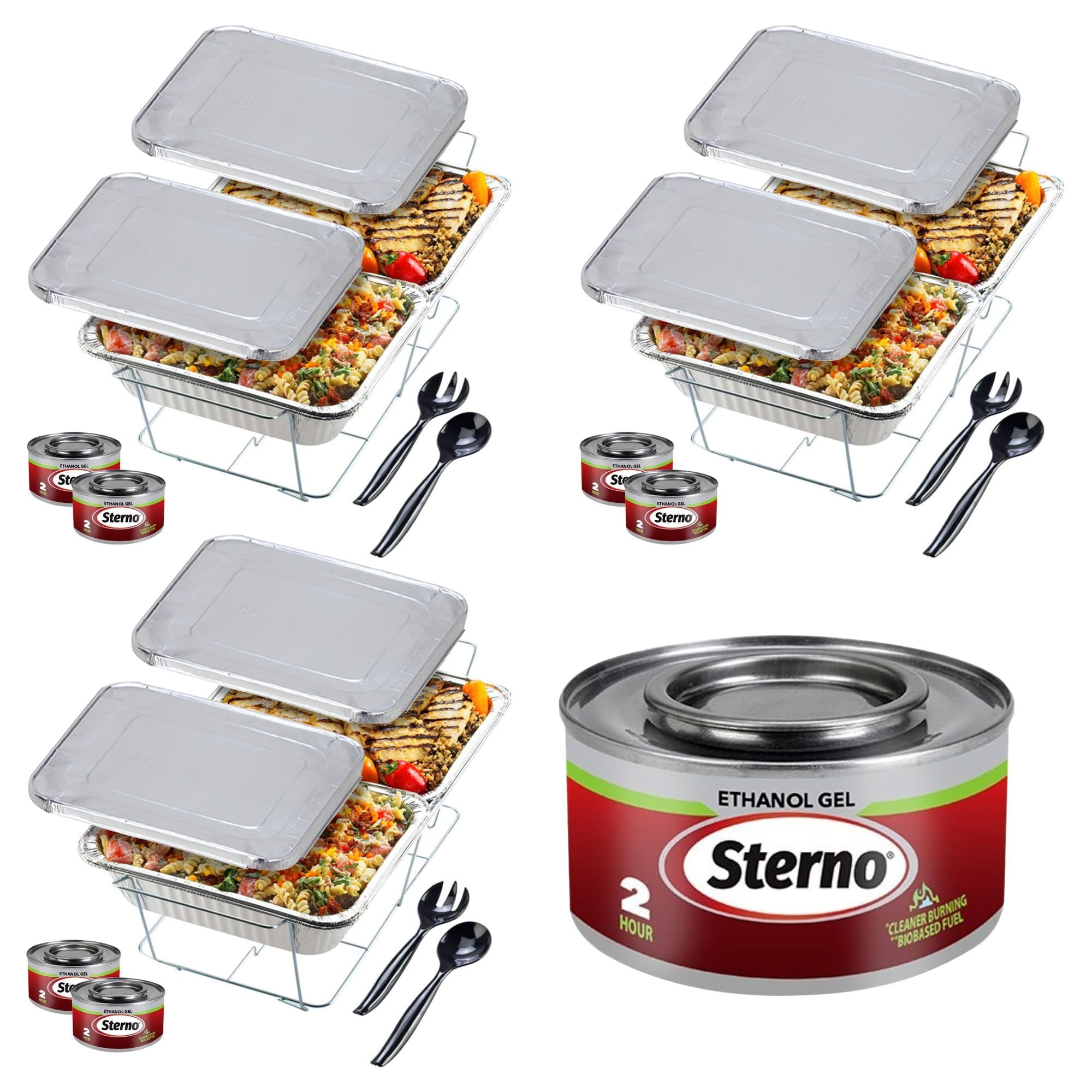 Sterno Chafing Dish Buffet Large Party Catering Set, 6 Ehanol Fuel Cans ...