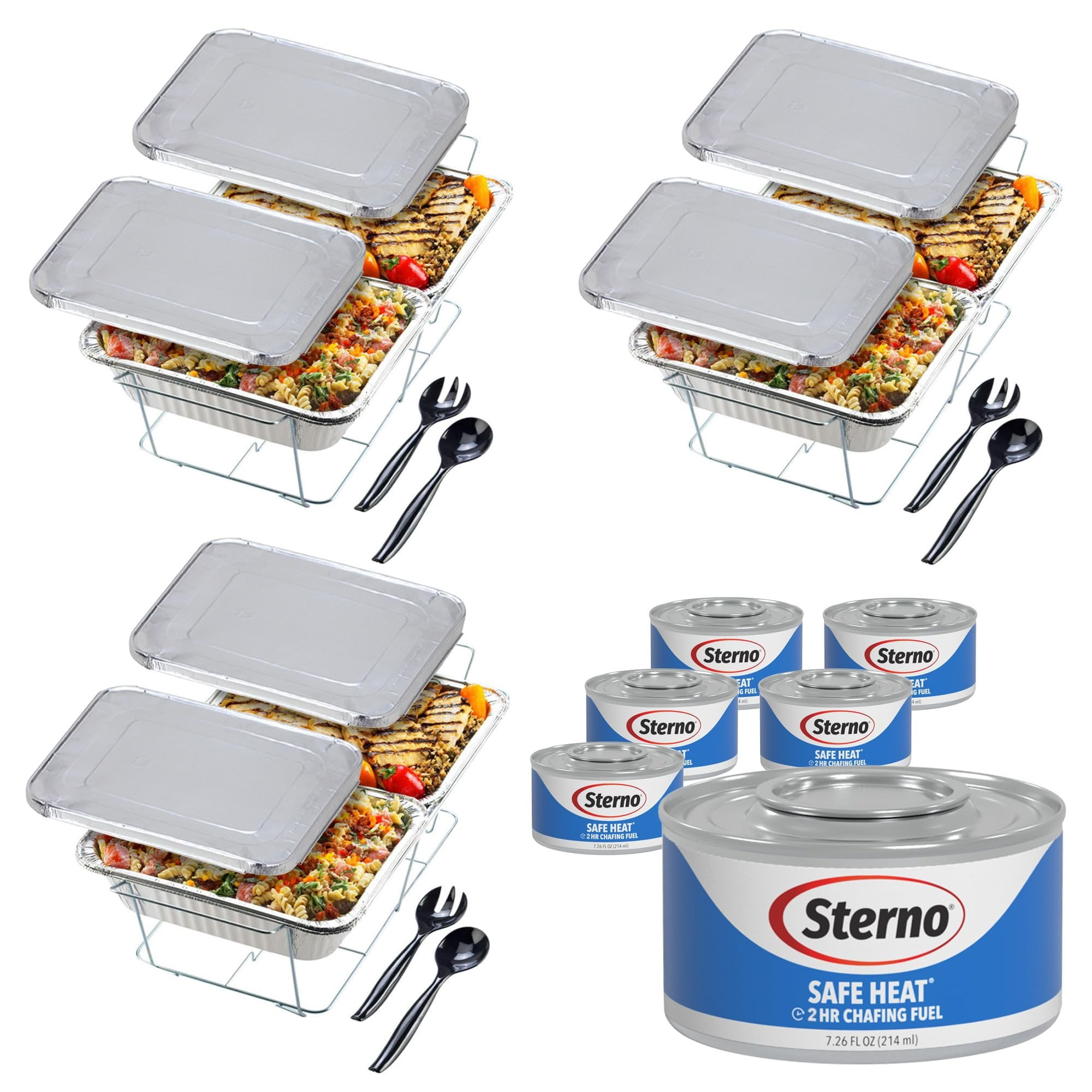 Sterno Aluminum Buffet Chafing Dish Set, 2-Hour Fuel, 30-Piece Food ...