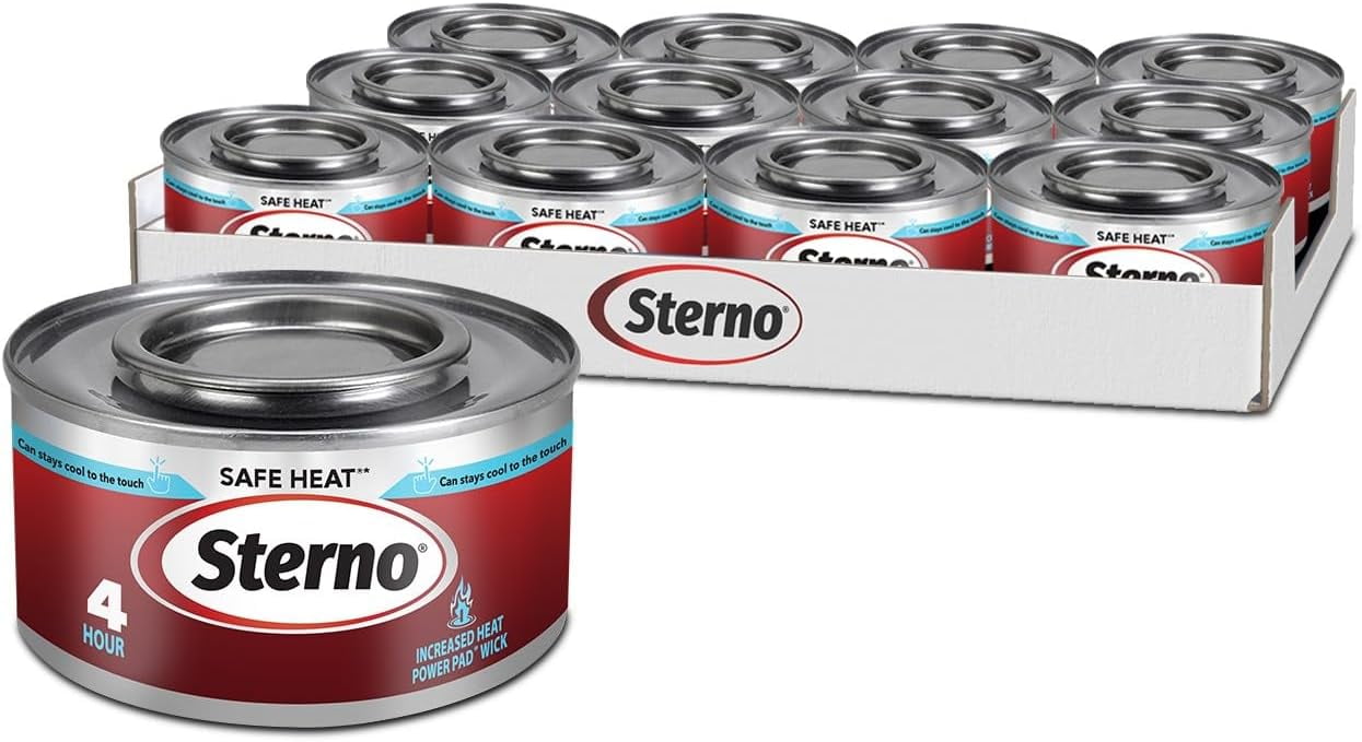 Sterno Chafing Dish Fuel Cans, 4-Hour Burn, 12-Pack, Resealable Food ...