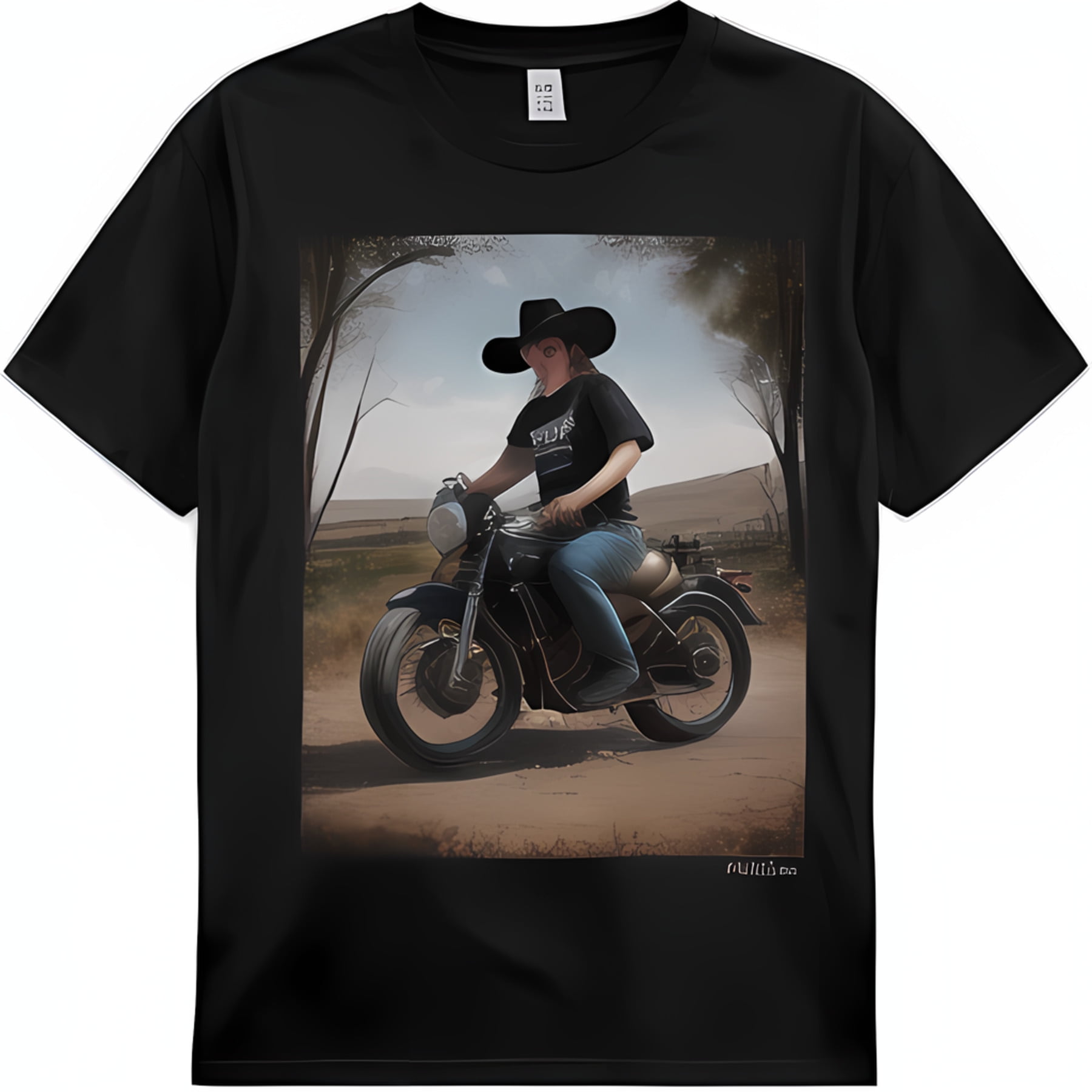 Stesperia Black T-Shirt: Hyper Realistic Cowboy on Motorcycle - Walmart.com