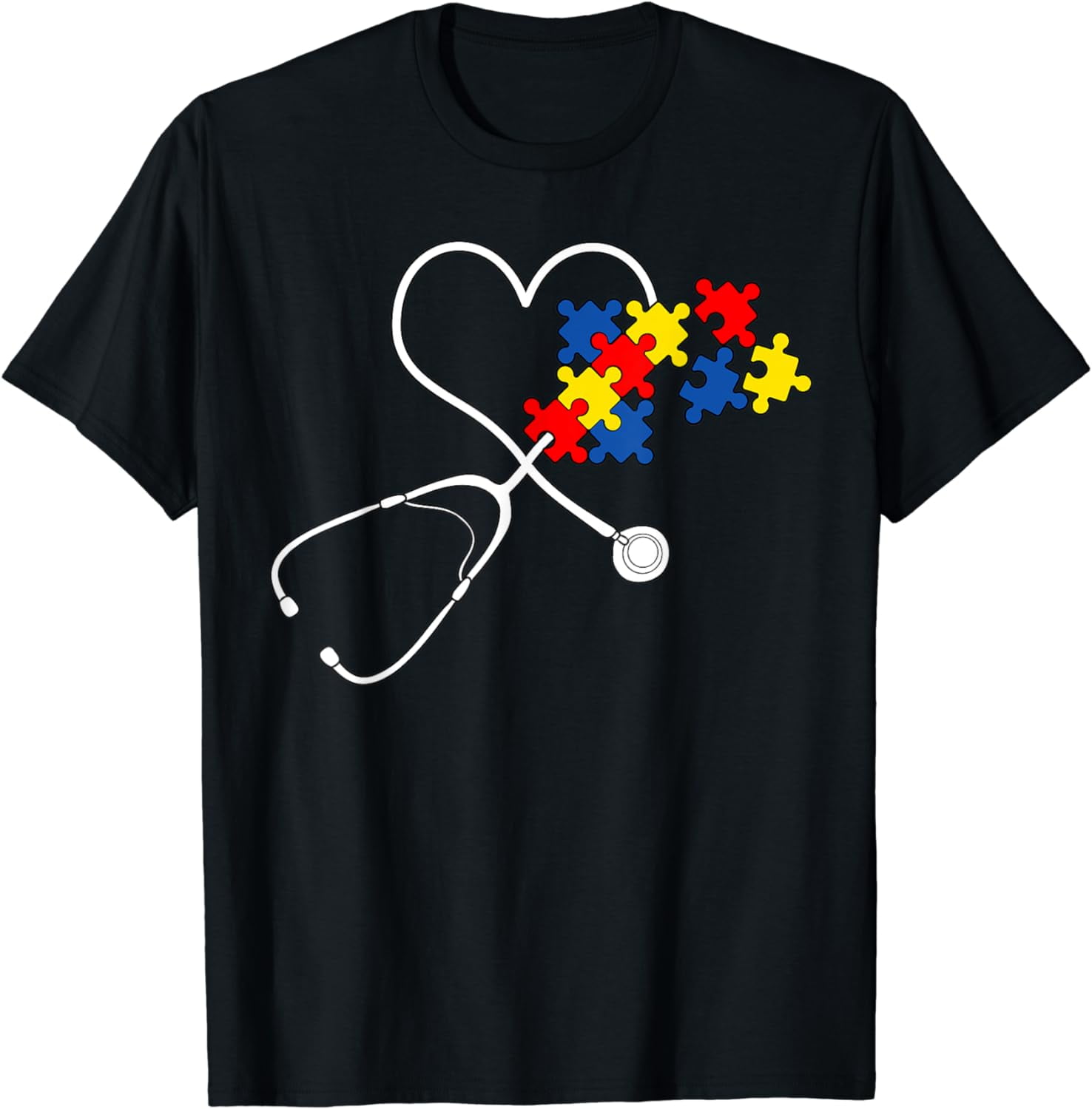 Stethoscope Autism Spectrum Disorders Heart Puzzle Autistic T-Shirt ...