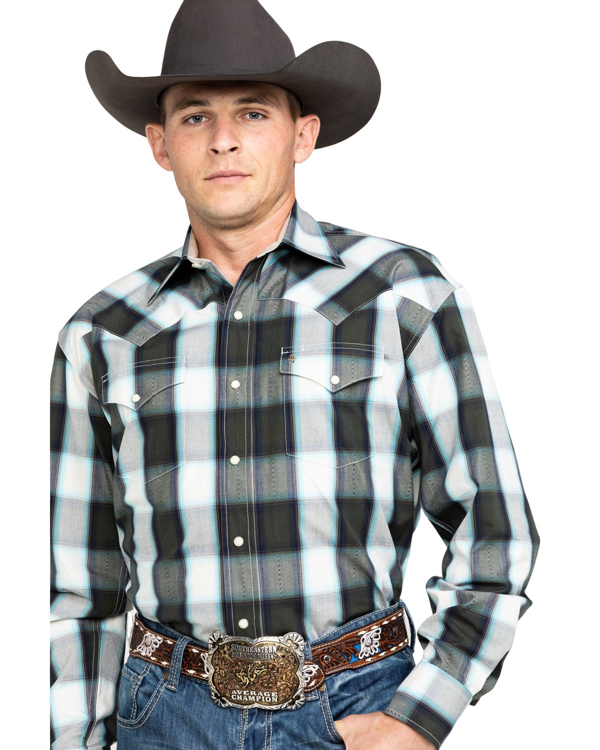 Stetson Men's Gray Plaid Long Sleeve Western Shirt - 11-001-0478-0760 ...