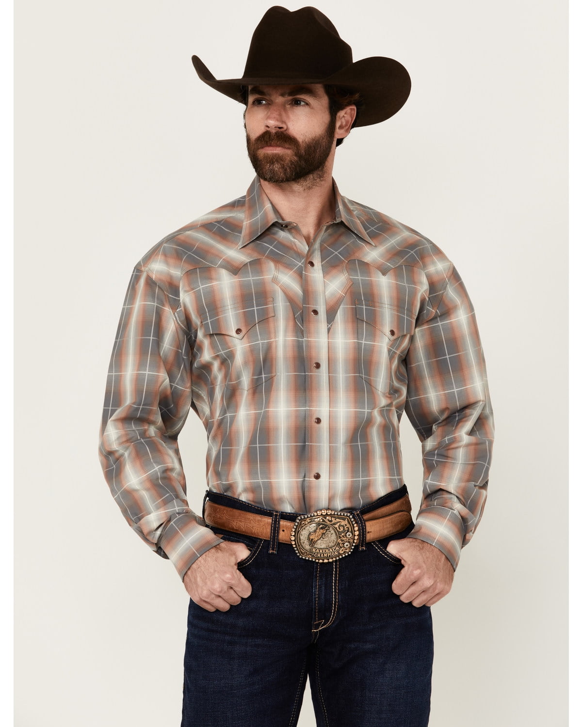 Stetson Men's Plaid Print Long Sleeve Snap Western Shirt - 11-001-0478-0737 BR Medium - Walmart.com