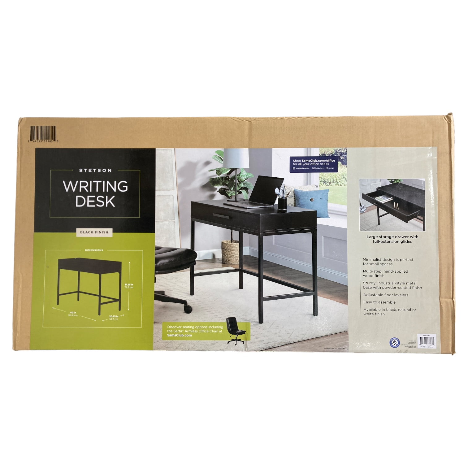 Stetson Minimalist Writing Desk with Storage Drawer (Black) - Walmart.com