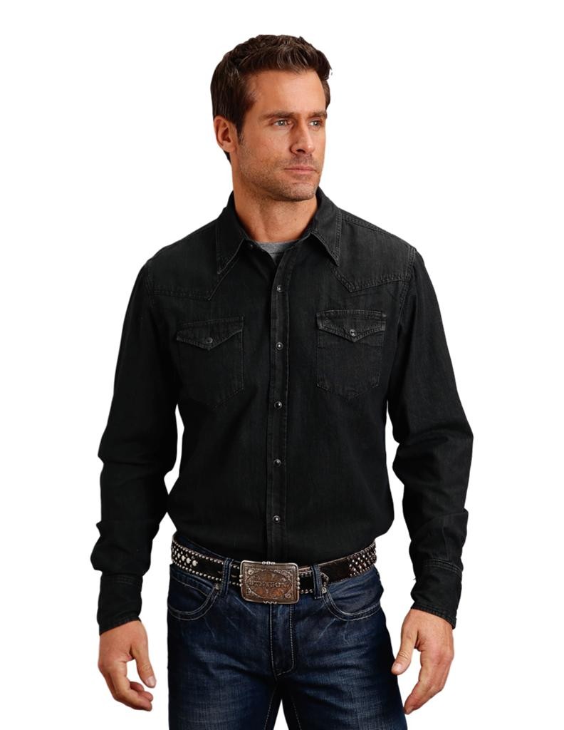 Stetson Western Shirt Mens L/S Denim 2XL Black 11-001-0465-0073 BL ...