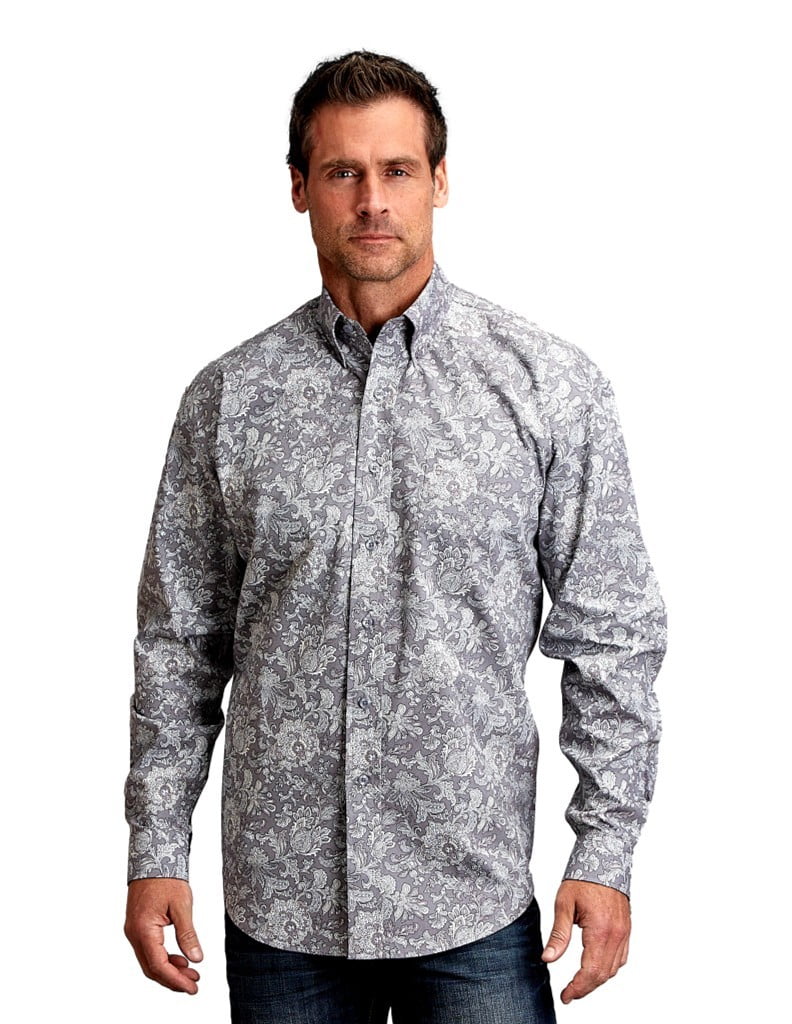 Stetson Western Shirt Mens Paisley L/S L Gray 11-001-0526-2056 GY ...