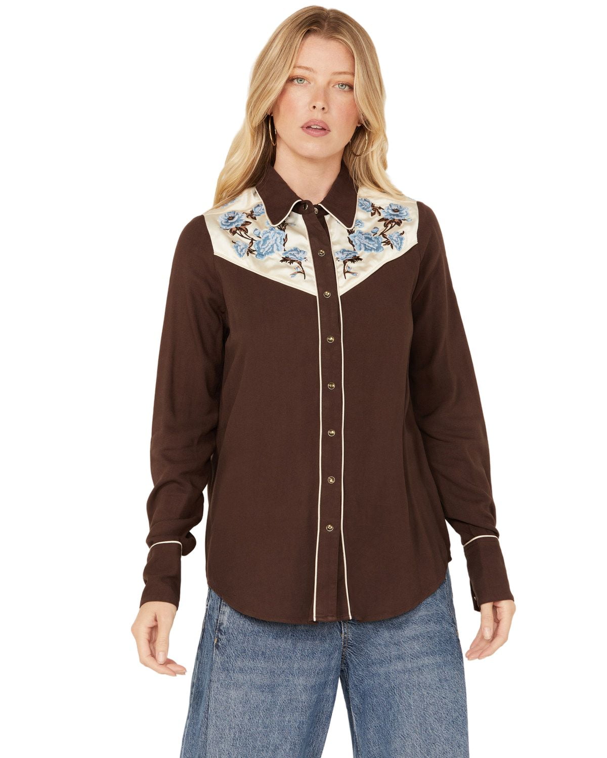 Stetson Women's Embroidered Yoke Long Sleeve Snap Western Shirt - 11-050-0565-0129 Medium US ...