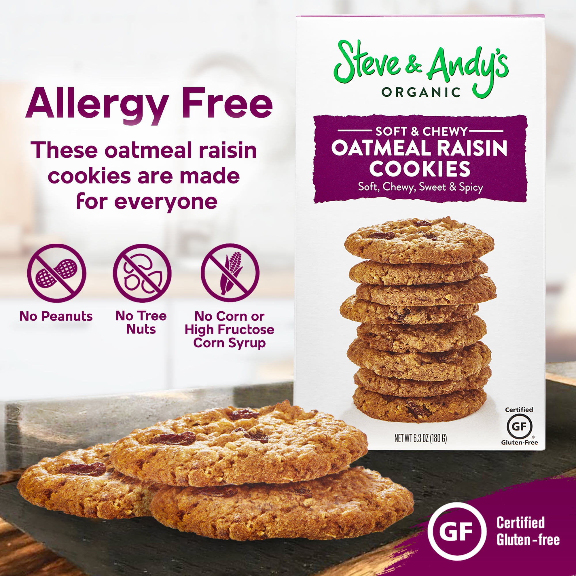 Steve & Andy's Organic - Oatmeal Raisin Cookies 6.3 oz. Box. Certified ...
