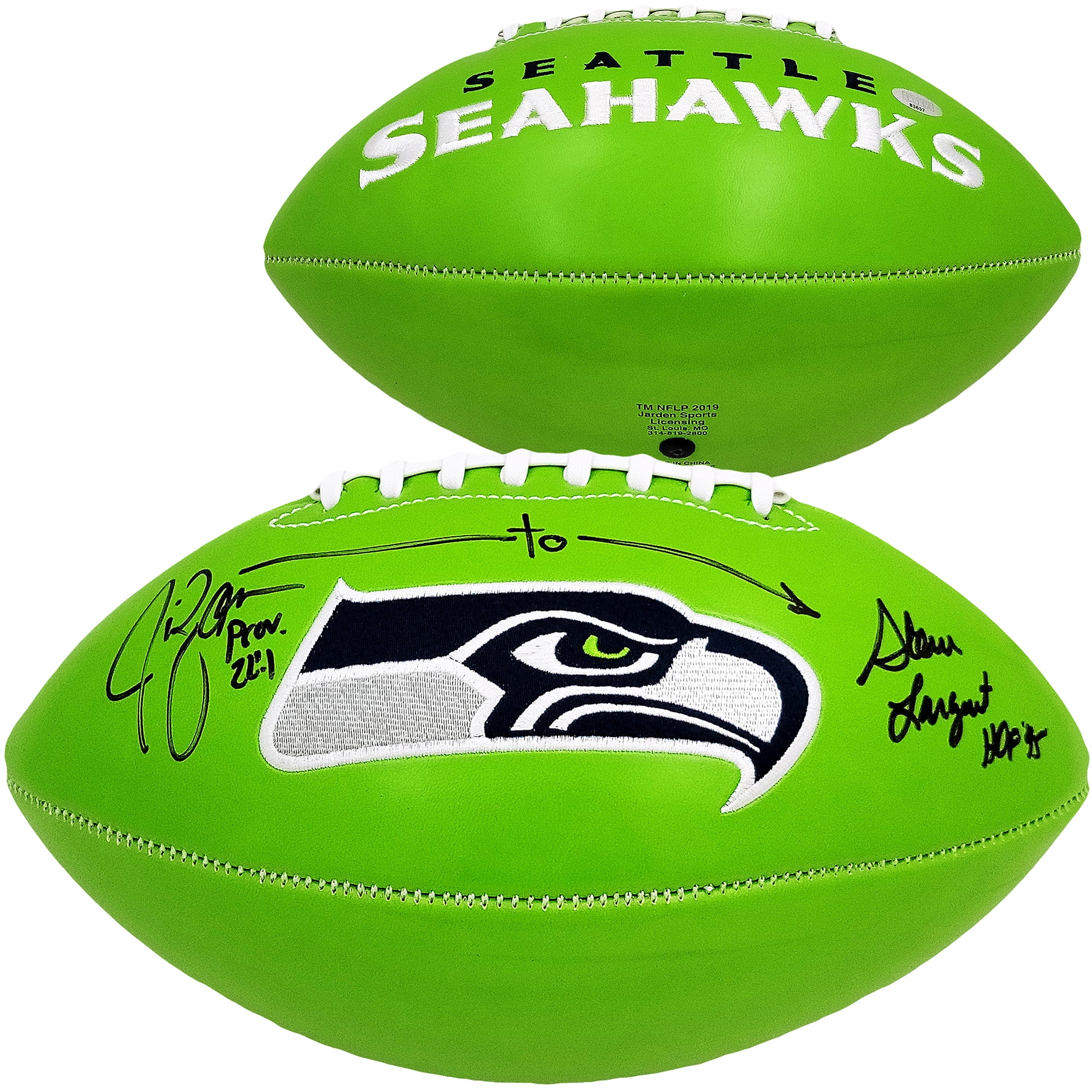 Steve Largent & Jim Zorn Autographed Seattle Seahawks Green Logo ...