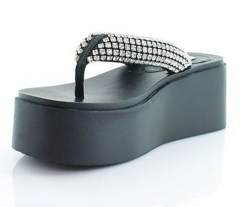 Steve Madden Bands Black Multi Slip On Thong Wedge Platform Heeled ...