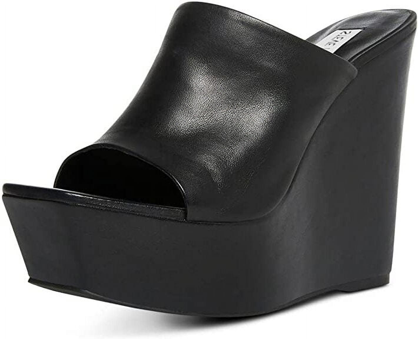 Steve Madden Barona Black Leather Slip On Open Squared Toe Wedges ...