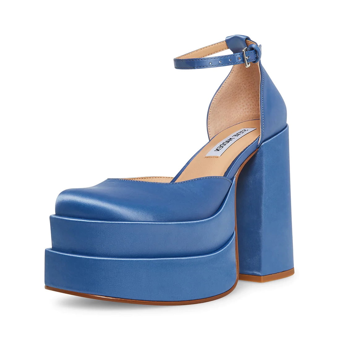 Steve Madden Charlize Slate Blue Block Heel Ankle Strap Square Toe ...
