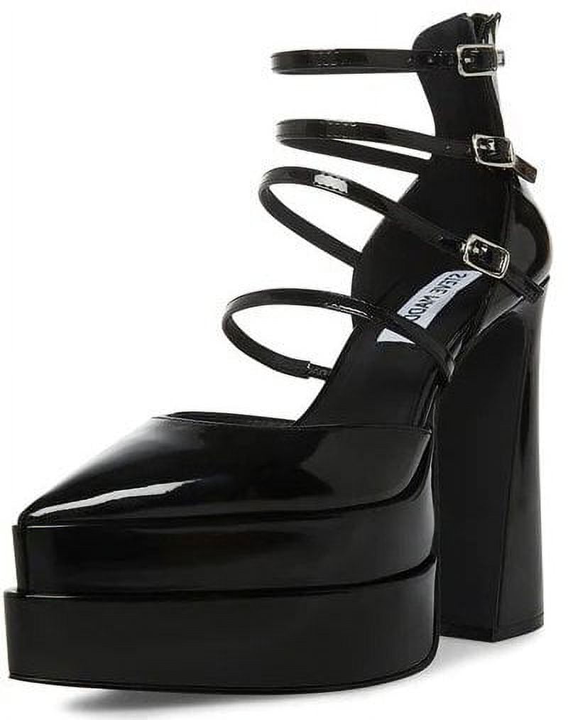 Steve Madden Clara Black Patent Buckle Straps Back Zipper Pointed Toe ...