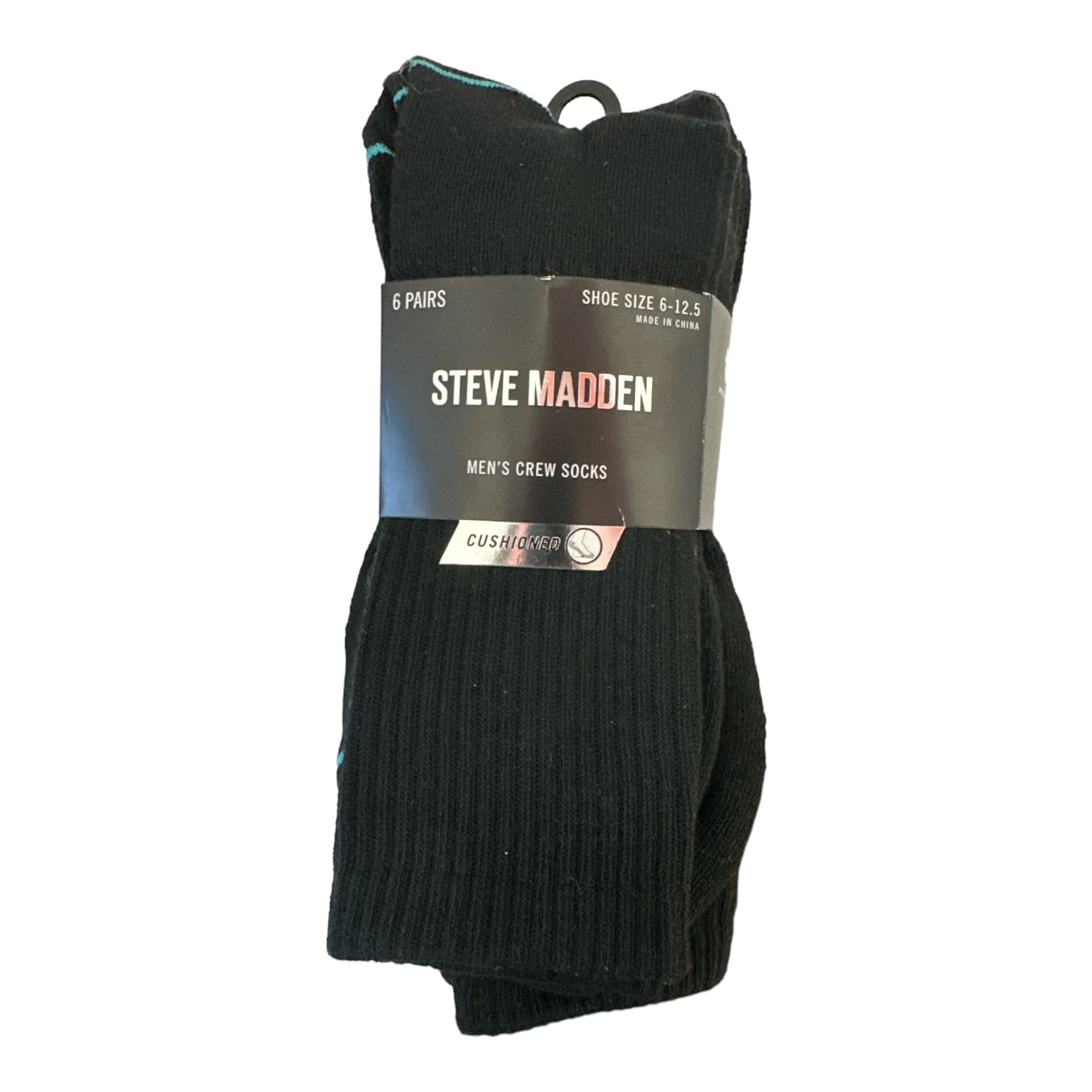 Steve Madden Men's Cushioned Comfy Athletic 6 Pack Crew Socks (Black, 6 ...