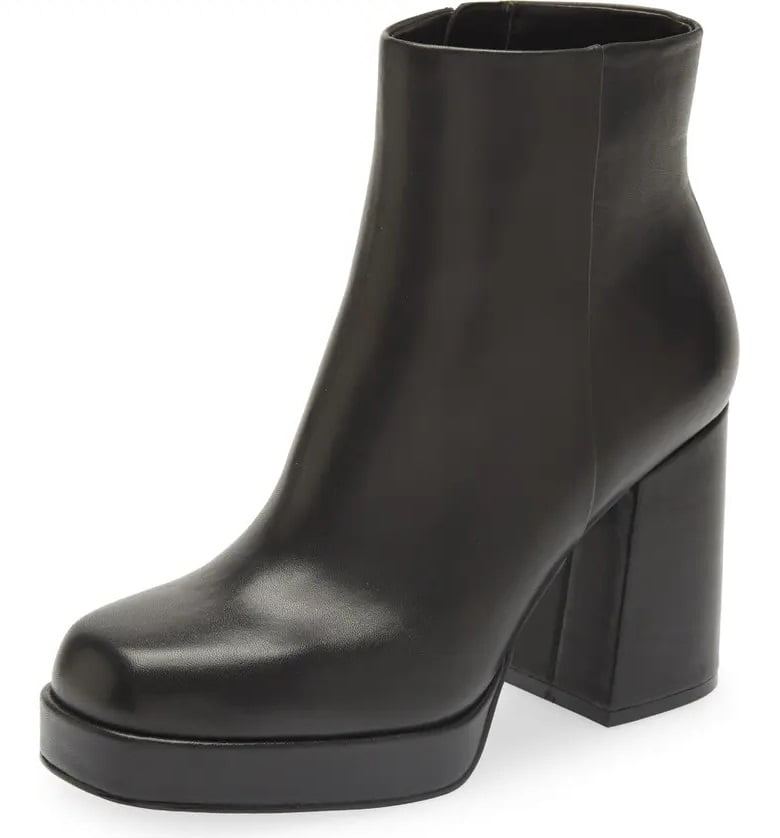 Steve Madden Elie Black Leather Block Heel Squared Toe Ankle Fashion Boots (Black Leather, 10 ...