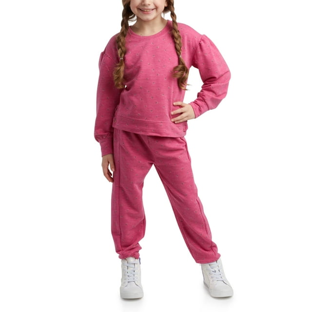 Steve Madden Girls' Sweatsuit Set - 2 Piece Puff Sleeve Crop Pullover ...