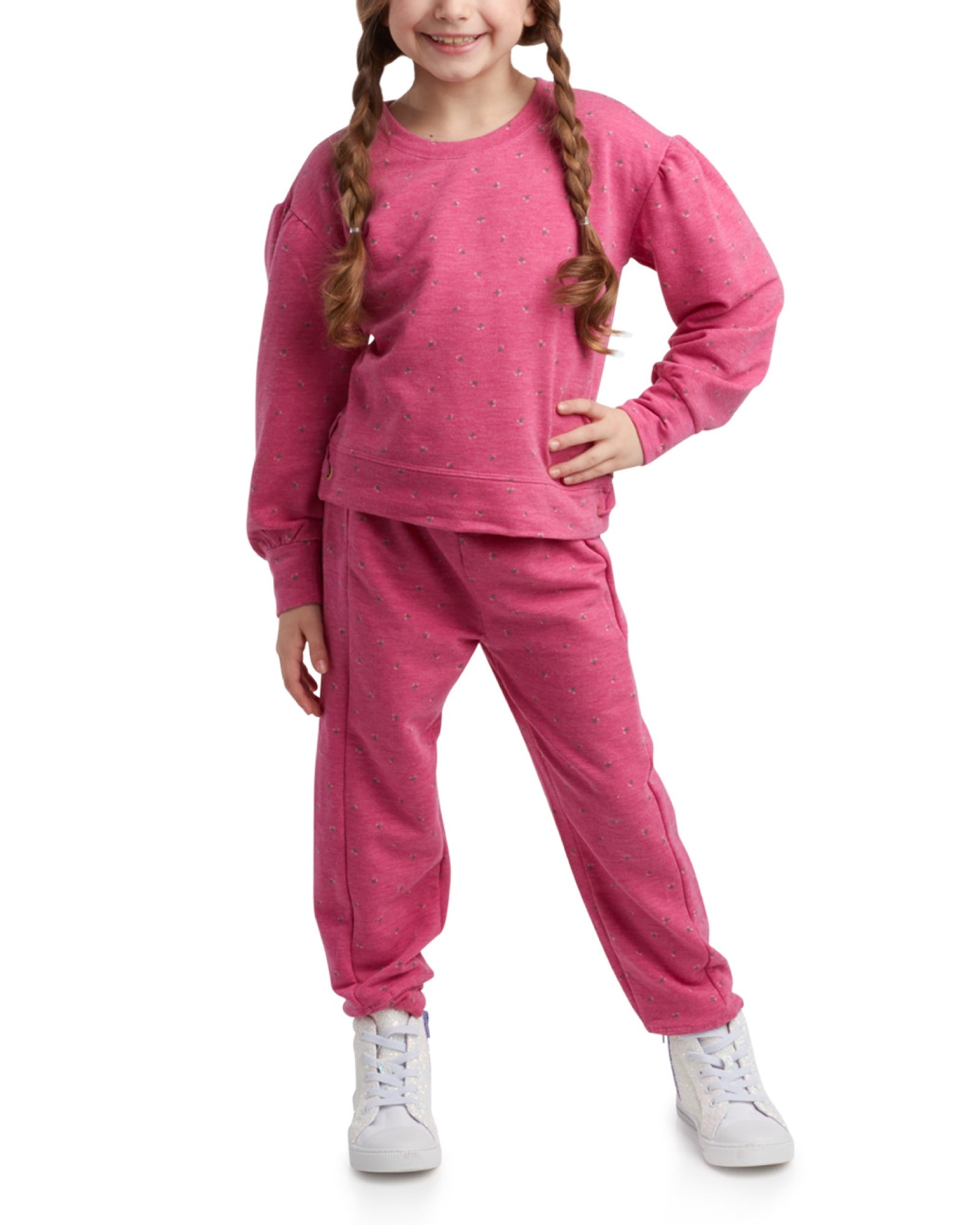 Steve Madden Girls' Sweatsuit Set - 2 Piece Puff Sleeve Crop Pullover ...