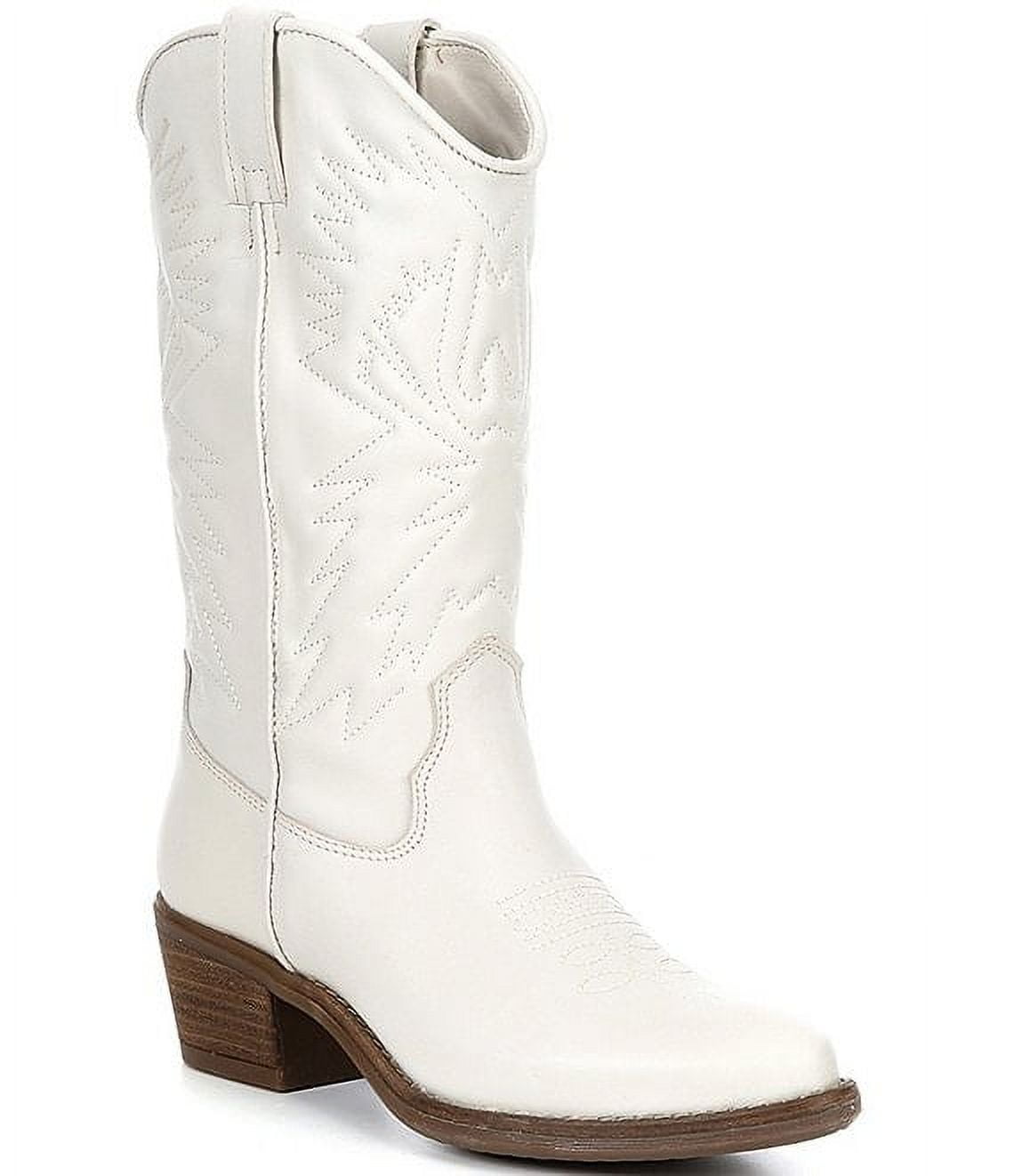 Steve Madden Hayward Leather Block Heel Round Toe Western Boots White ...