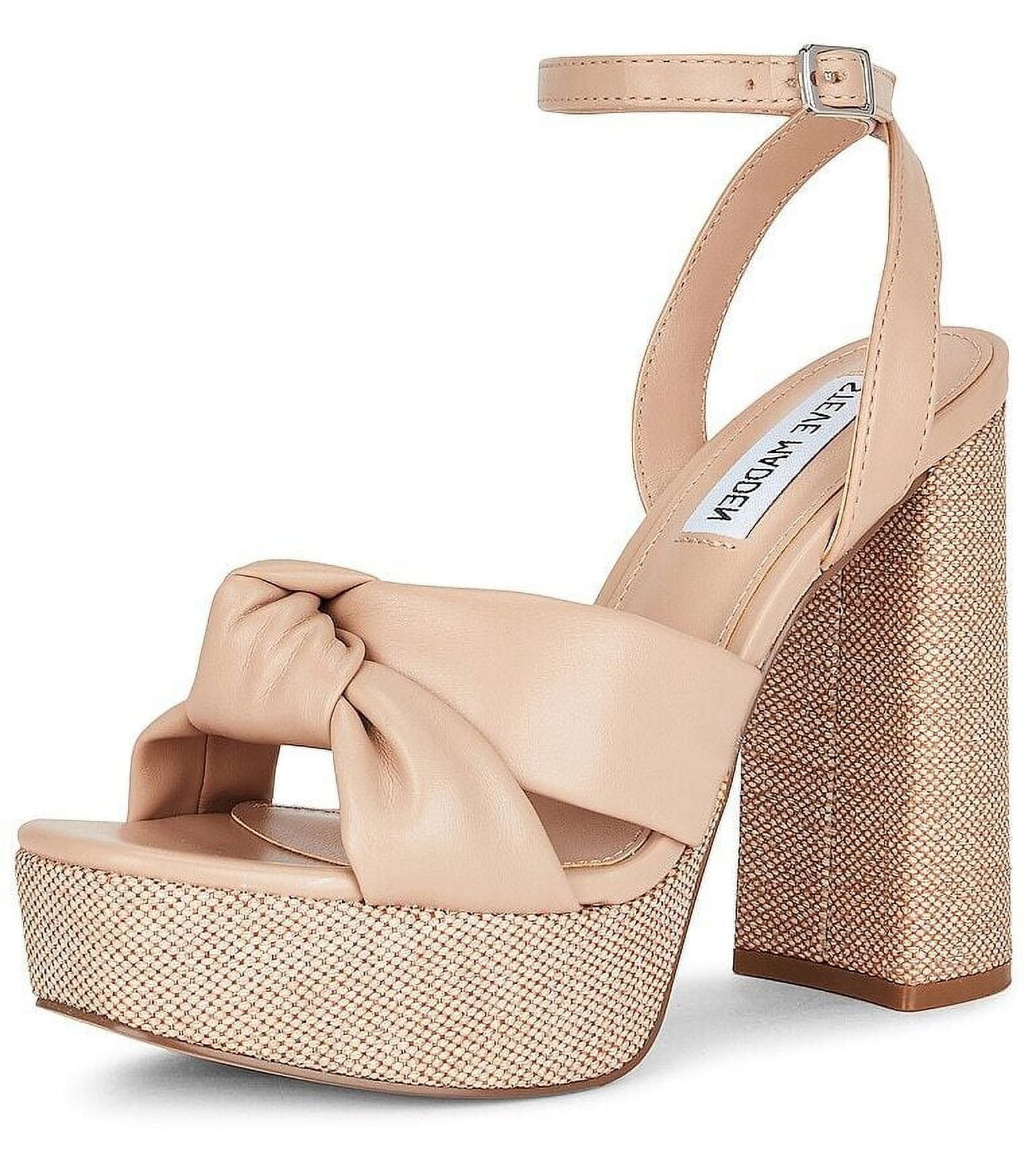 Steve Madden Lala Natural Multi Ankle Strap Knotted Design Block Heeled ...