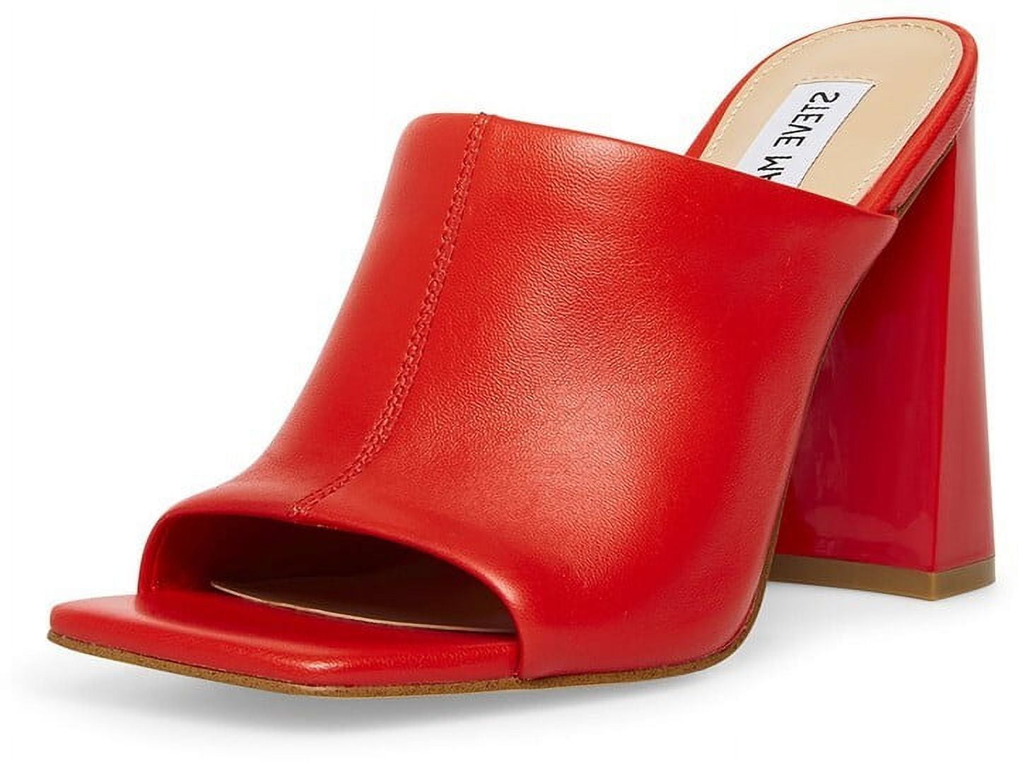 Steve Madden Lexia Red Leather Slip On Squared Open Toe Block Heel Mule ...