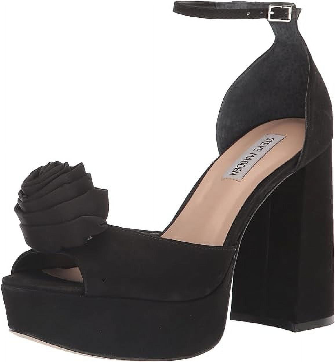 Steve Madden Luminesce Black Nubuck Ankle Strap Peep Toe Block Heeled ...