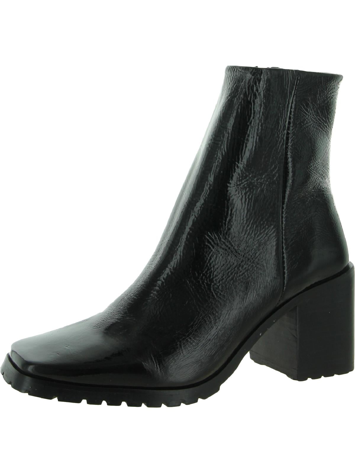 Steve Madden Pamela Black Leather Patent Fashion Block High Heel Ankle ...