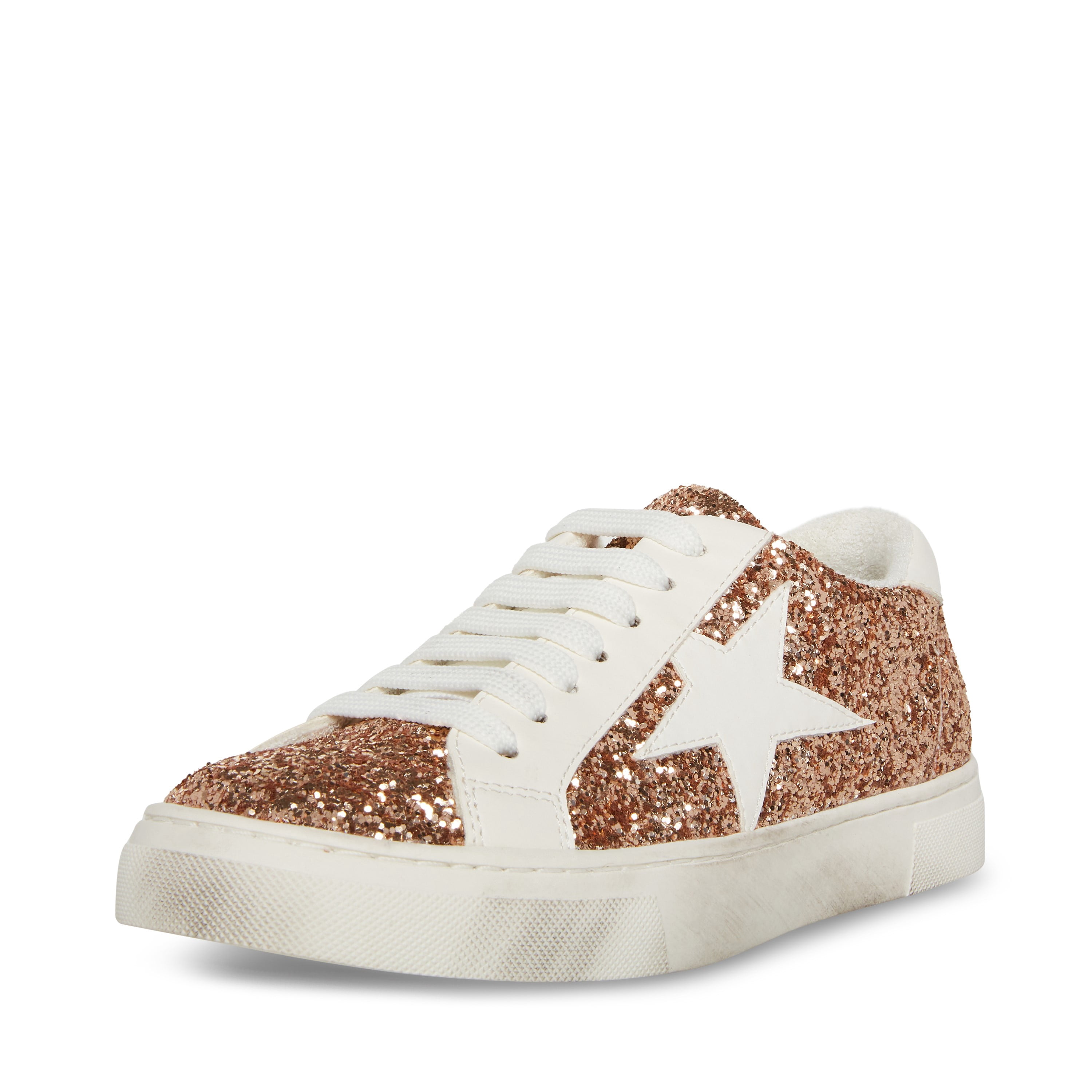 Steve Madden Rezume Rose Gold Glitter Lace Up Round Toe Fashion Leather ...