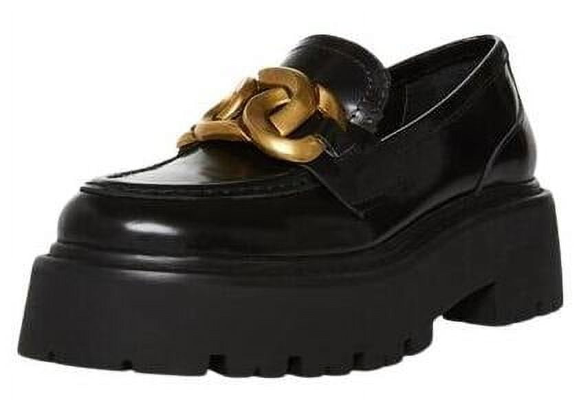 Steve Madden Rover Black Leather Slip On Chunky Platform Chain Detailed ...