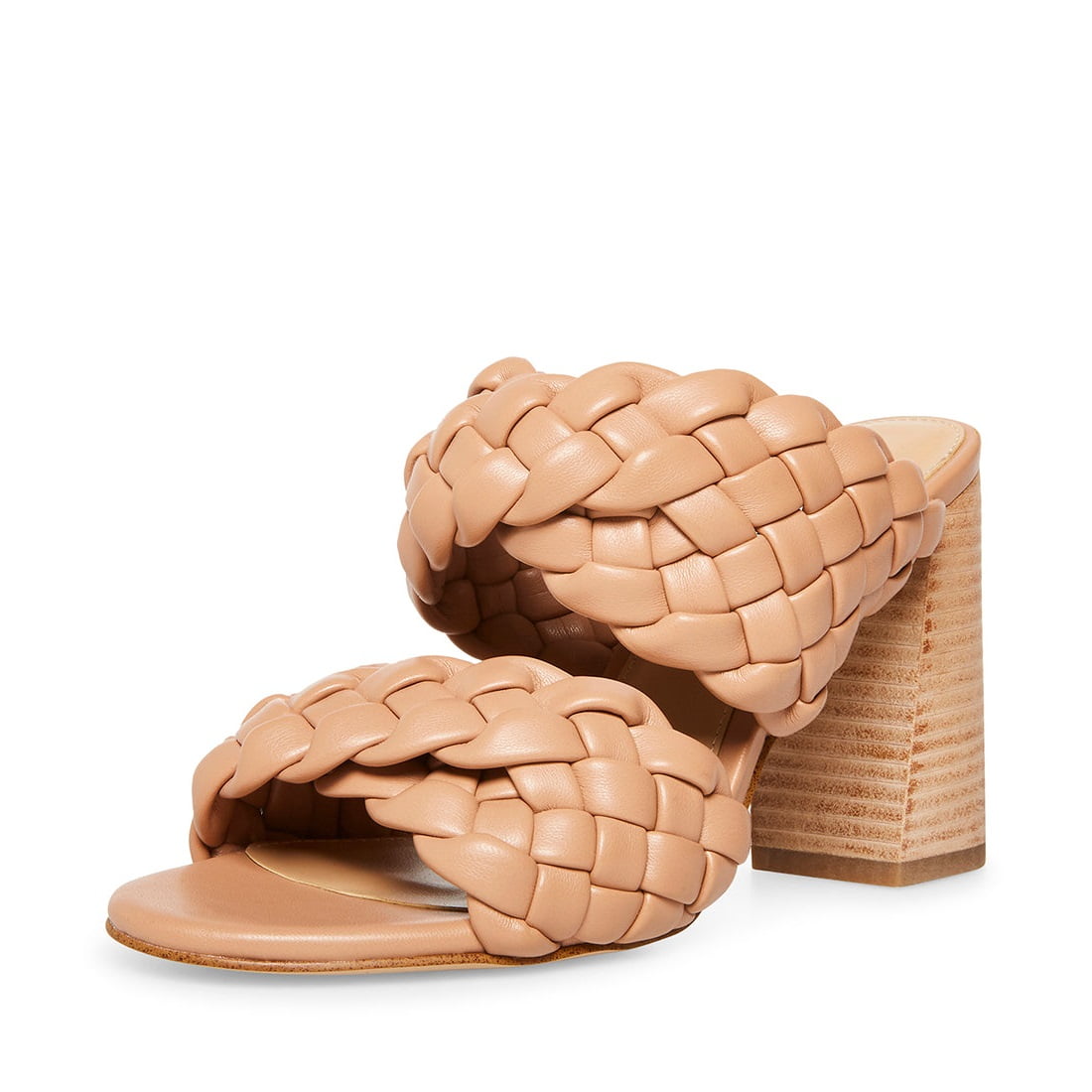 Steve Madden Twisted Tan Leather Open Toe Chunky Braided Straps Heeled ...