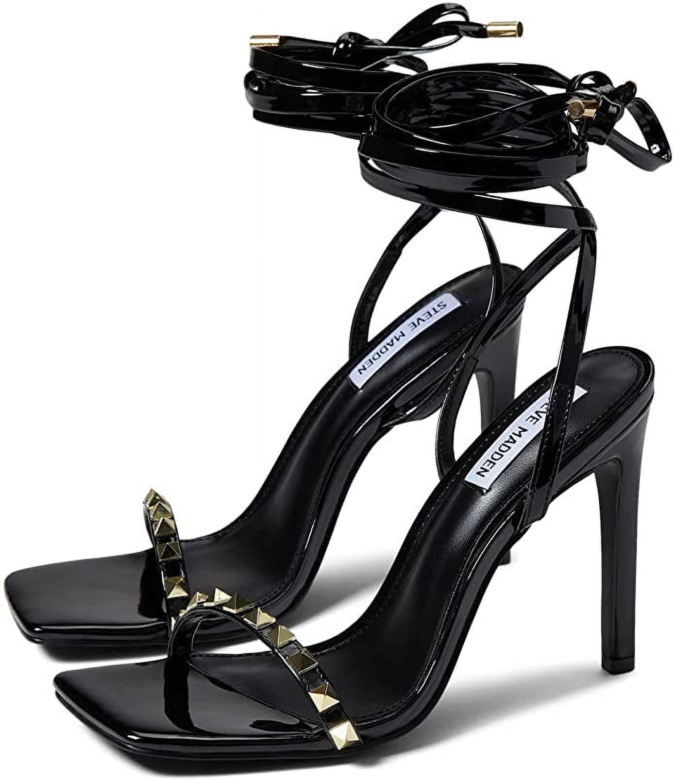 Steve Madden Underate-S Black Patent Strappy Tie Up Open Toe Heeled ...