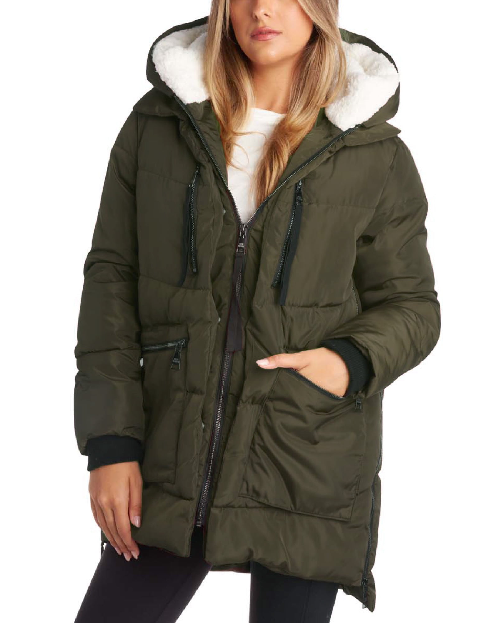 Steve Madden Women's Insulated Winter Puffer Jacket with Faux Shearling ...
