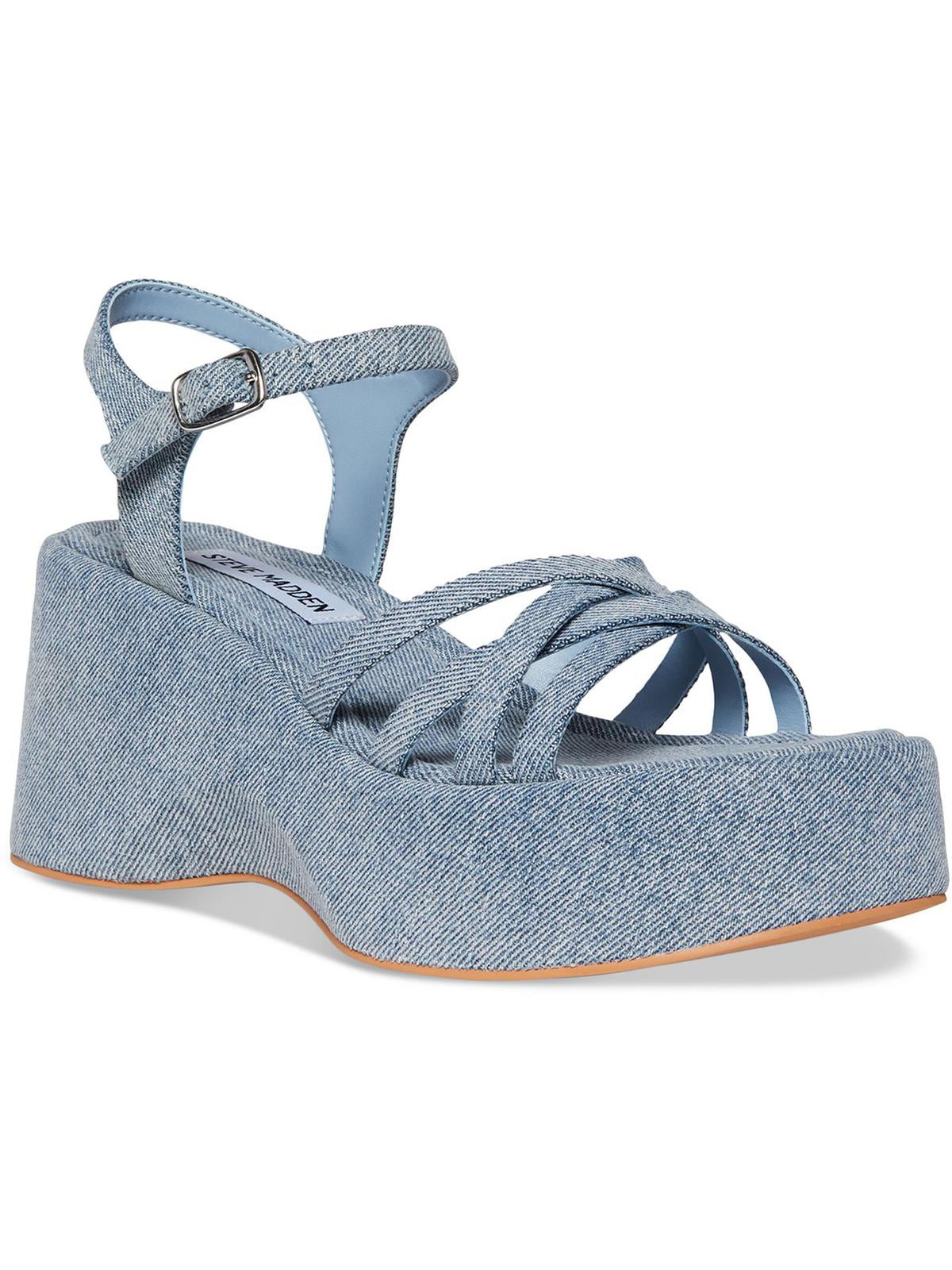 Steve Madden Womens Crazy 30 Denim Criss-Cross Wedge Sandals - Walmart.com