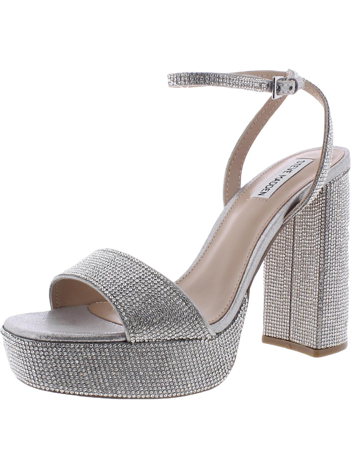 Iconic Steve Madden Womens Lessa Heel Sandals with Rhinestone, Glass ...