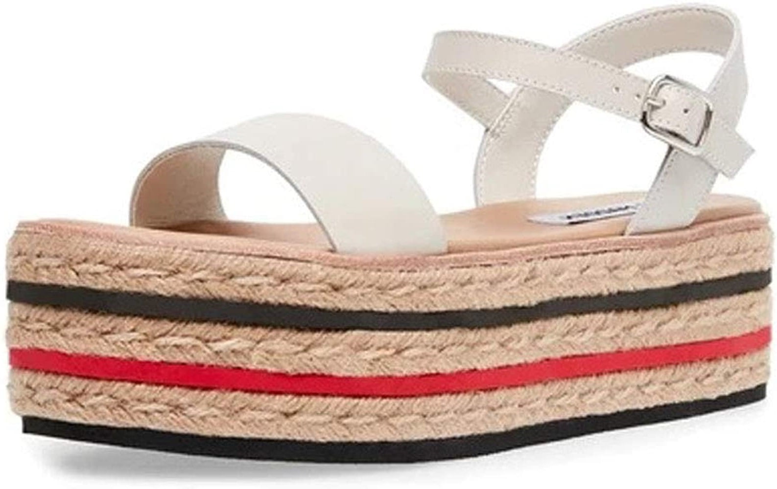 Steve Madden Zella Bone Multi Fashion Buckle Espadrille Flatform Wedge Sandals (Bone Leather, 6. ...