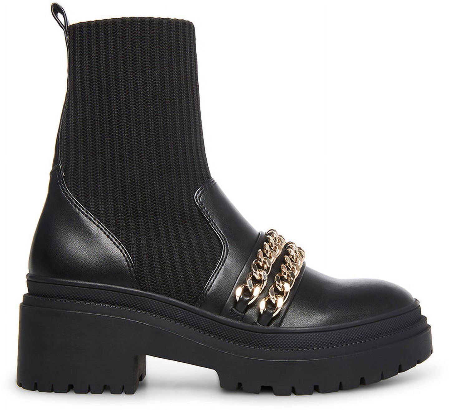Steve Madden Zyla Black Leather Pull On Chain Detailed Moto Fitted ...
