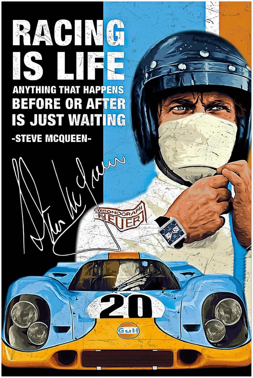 Steve McQueen - Racing is Life - Vintage Auto Racing Poster ...