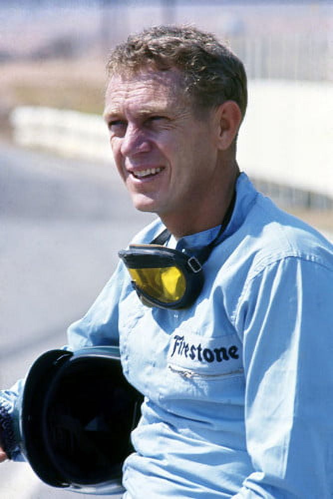 Steve McQueen smiling on race track wearing racing driver outfit 24x36 ...